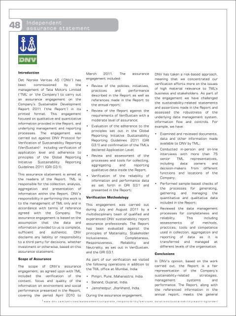 Independent assurance statement - Tata Motors