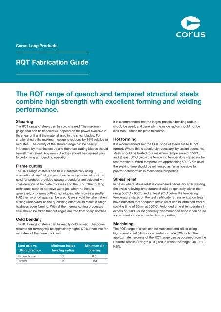 RQT Fabrication Guide The RQT range of quench and ... - Tata Steel