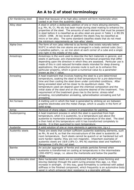 An A to Z of steel terminology - Tata Steel