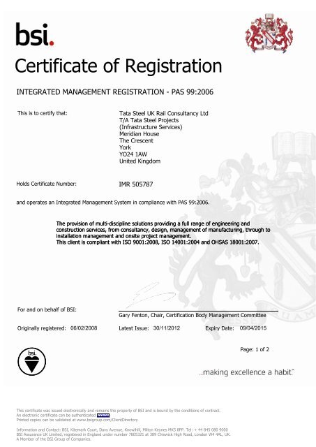 PAS 99 Certificate - Tata Steel