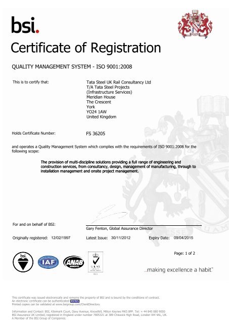 ISO 9001 Certificate - Tata Steel