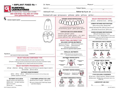 Implant Fixed Rx - Glidewell Dental Labs