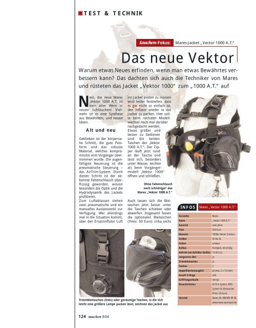 Mares "Vector 1000 A.T." - Tauchen