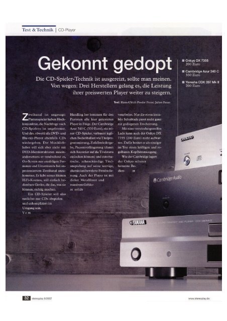 Cambridge Audio Azur 340C Stereoplay 09/2007 - "Gekonnt gedopt"