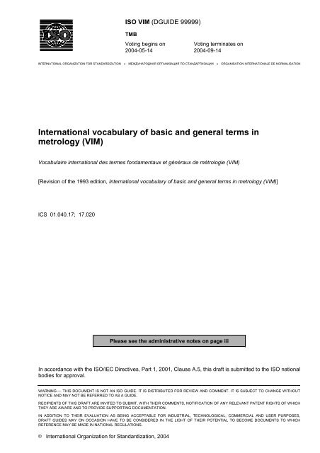 International vocabulary of basic and general terms in metrology (VIM)