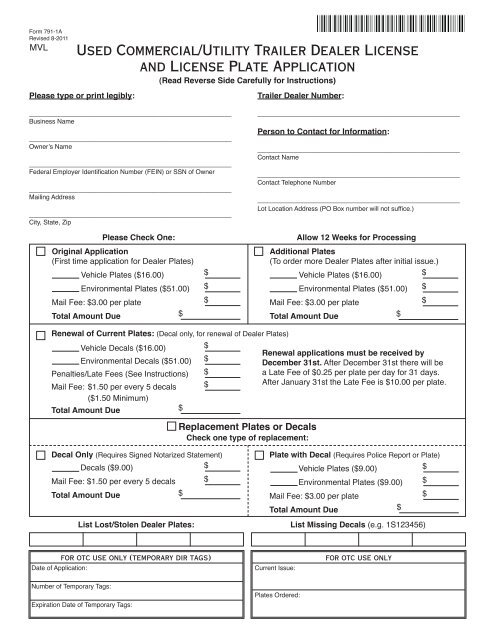 Used Commercial/Utility Trailer Dealer License and License Plate ...