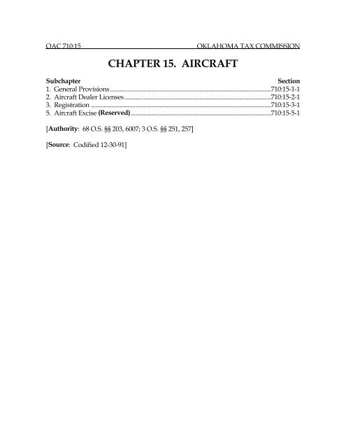 CHAPTER 15. AIRCRAFT - Oklahoma Tax Commission