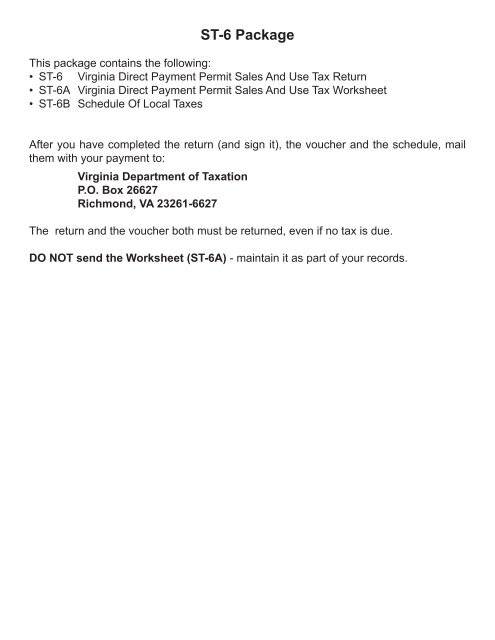 ST-6 Package - Virginia Department of Taxation