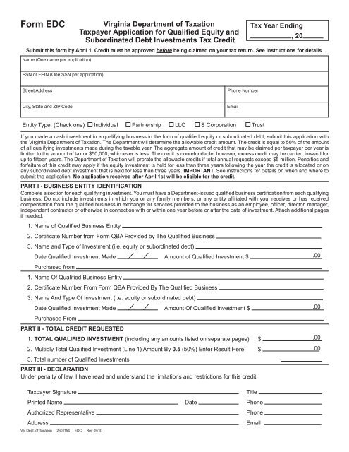 Form EDC - Virginia Department of Taxation
