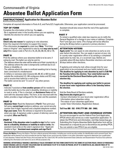 Absentee Ballot Application Form