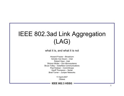 IEEE 802.3ad Link Aggregation (LAG)