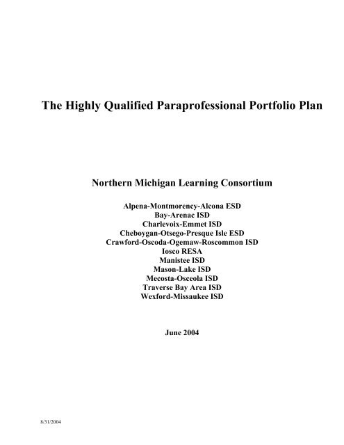 The Highly Qualified Paraprofessional Portfolio Plan - Traverse Bay ...
