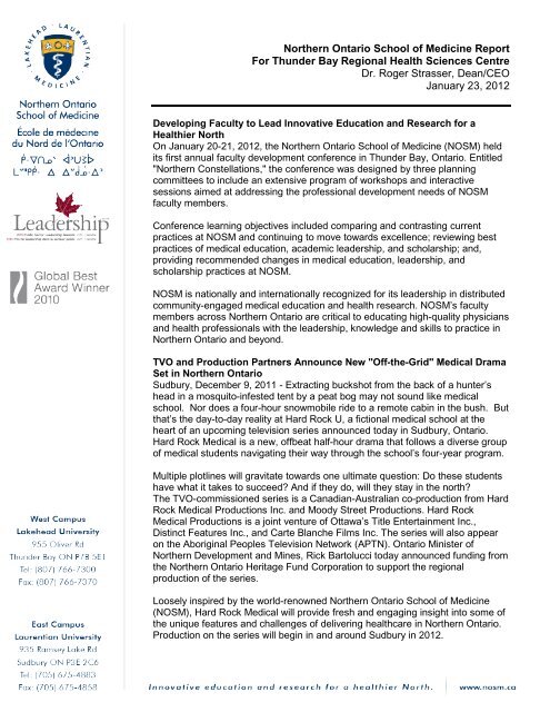 NOSM Report - Thunder Bay Regional Health Sciences Centre