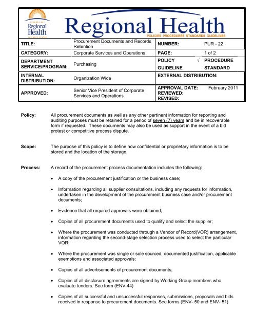 TITLE: Procurement Documents and Records Retention NUMBER ...