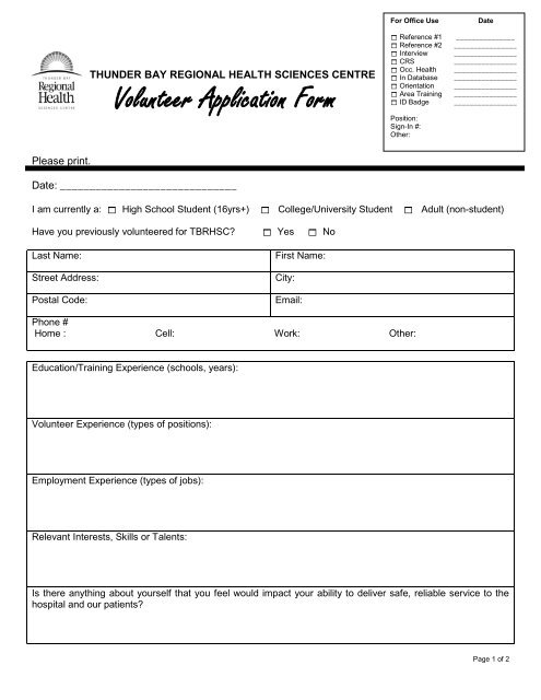Application Package - Thunder Bay Regional Health Sciences Centre