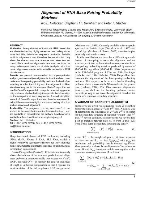 Alignment of RNA Base Pairing Probability Matrices - Bioinformatics ...