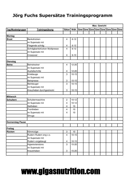 Jörg Fuchs Supersätze Trainingsprogramm - Gigas Nutrition