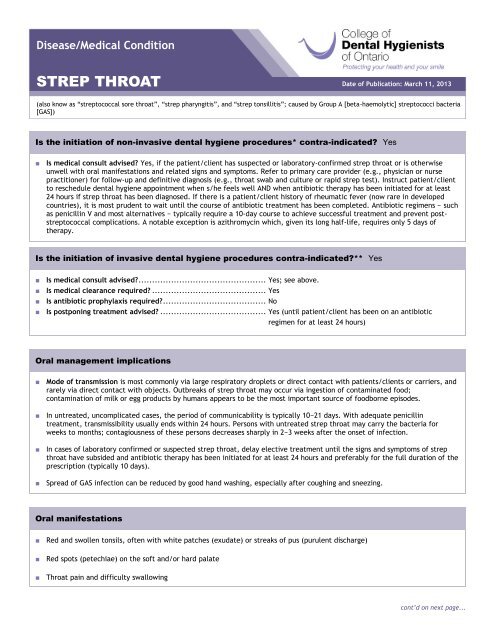 CDHO Factsheet Strep Throat (Group A Strep)