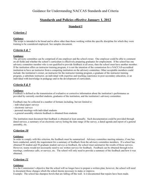 Guidance for Understanding NACCAS Standards and Criteria ...