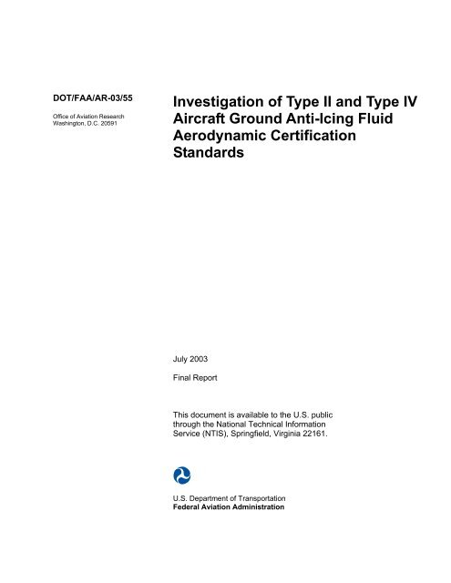 Investigation of Type II and Type IV Aircraft Ground Anti-Icing ... - FAA