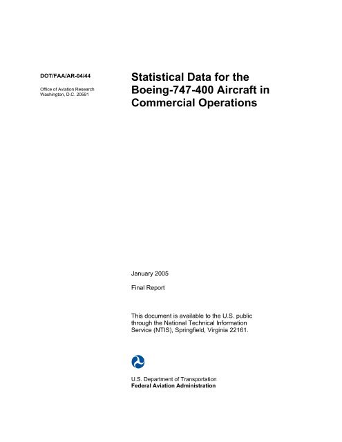 Statistical Data for the Boeing-747-400 Aircraft in Commercial ... - FAA