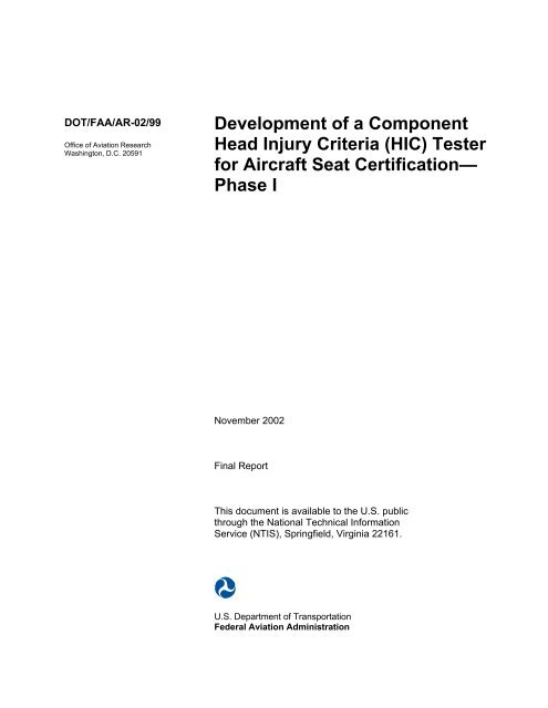 (HIC) Tester for Aircraft Seat Certificationâ Phase I - FAA