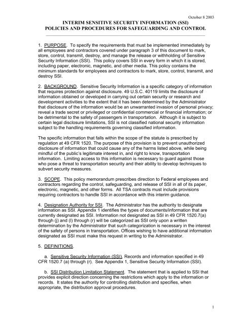 Sensitive Security Information (SSI) - FAA