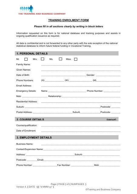 TRAINING ENROLMENT FORM 1. PERSONAL DETAILS 2 ...