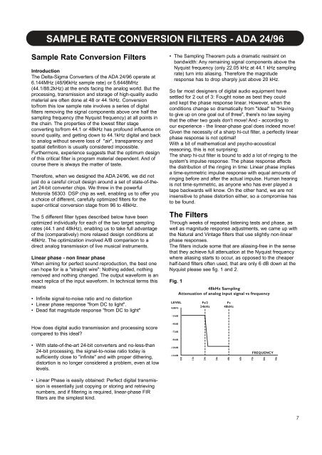 SAMPLE RATE CONVERSION FILTERS - ADA 24/96 - TC Electronic