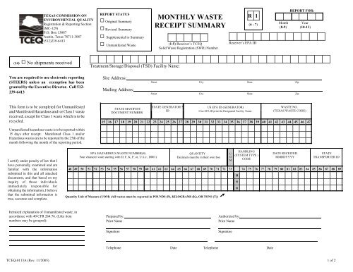 Monthly Waste Receipt Summary Form - TCEQ e-Services