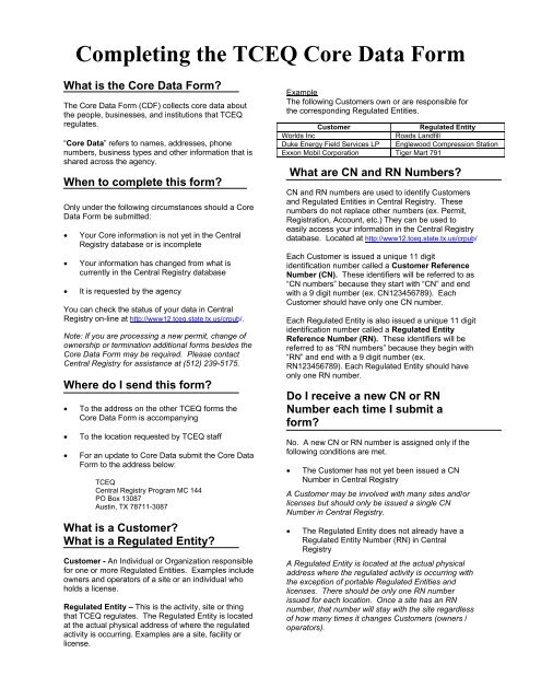 Completing the TCEQ Core Data Form - TCEQ e-Services
