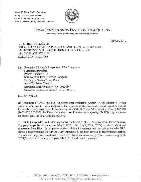 TCEQ - Letter to EPA July 29, 2010 - TCEQ e-Services