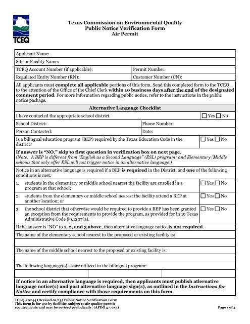 TCEQ Form-20244 - TCEQ e-Services