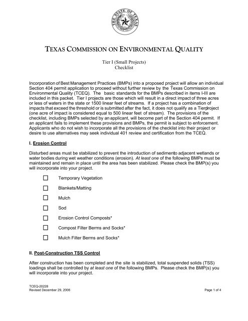 Tier I (Small Projects) Checklist - TCEQ e-Services