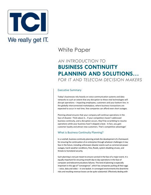 An Introduction to Business Continuity Planning and Solutions - TCI
