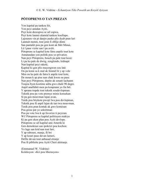 PÃ TOPRENS O TAN PREZAN - Potomitan