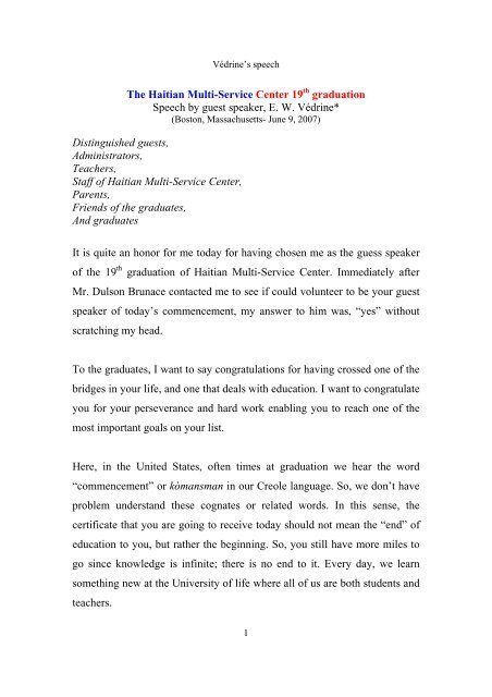 The Haitian Multi-Service Center 19th graduation ... - Potomitan
