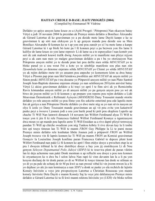 HAITIAN CREOLE D-BASE: HAITI PROGRÃ S (2004 ... - Potomitan