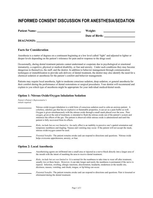 informed consent discussion for anesthesia/sedation - Aliso Smiles