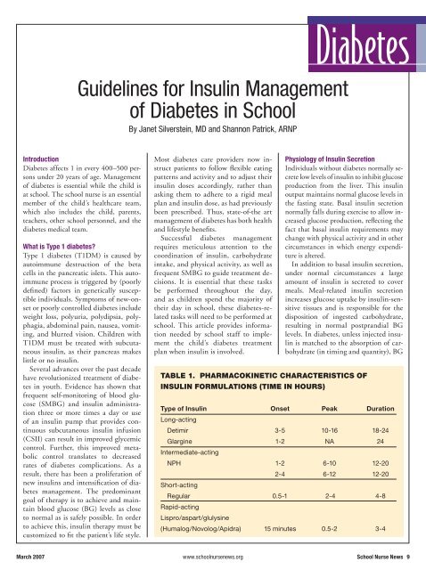 Guidelines for Insulin Management of Diabetes in School