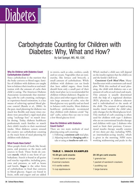 Carbohydrate Counting for Children with Diabetes - School Nurse ...