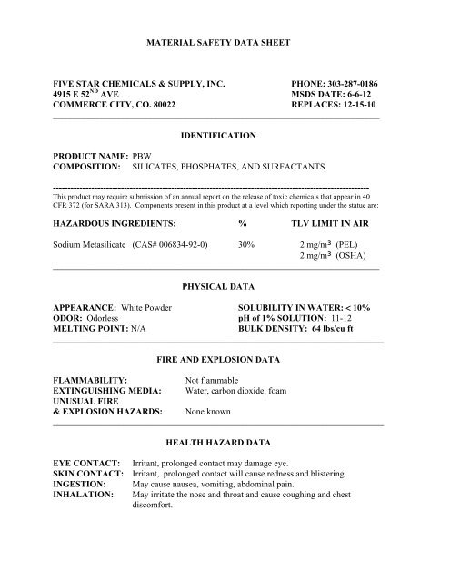 MATERIAL SAFETY DATA SHEET - LD Carlson Co.