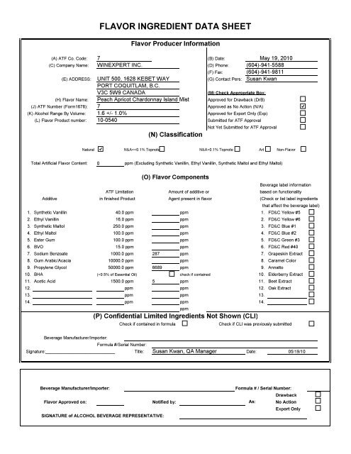 FLAVOR INGREDIENT DATA SHEET - LD Carlson Co.