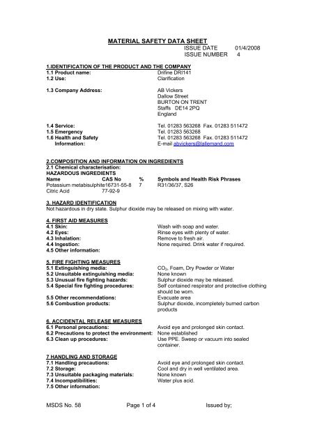MATERIAL SAFETY DATA SHEET - LD Carlson Co.
