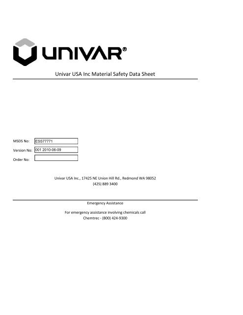 Univar USA Inc Material Safety Data Sheet - LD Carlson Co.