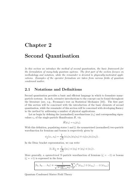 Chapter 2 Second Quantisation - Theory of Condensed Matter