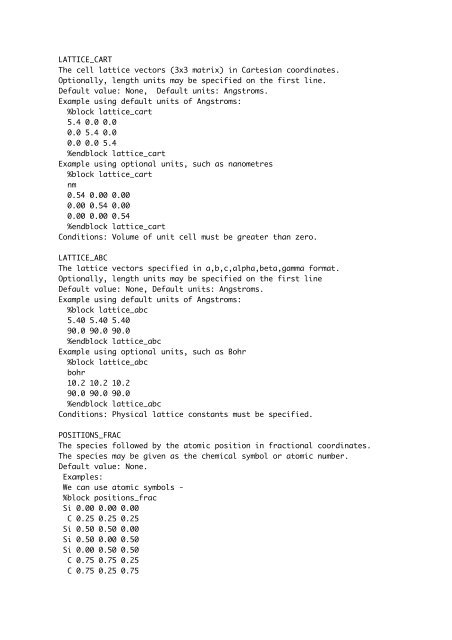 LATTICE_CART The cell lattice vectors (3x3 matrix) in Cartesian ...