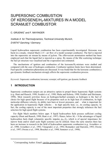 supersonic combustion of kerosene/h2-mixtures in a model scramjet