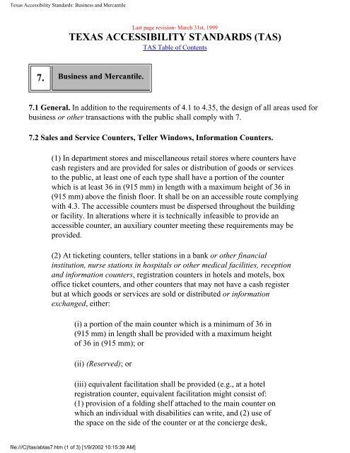 TEXAS ACCESSIBILITY STANDARDS (TAS)