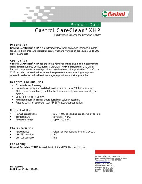Castrol CareCleanÂ® XHP - Castrol TDS